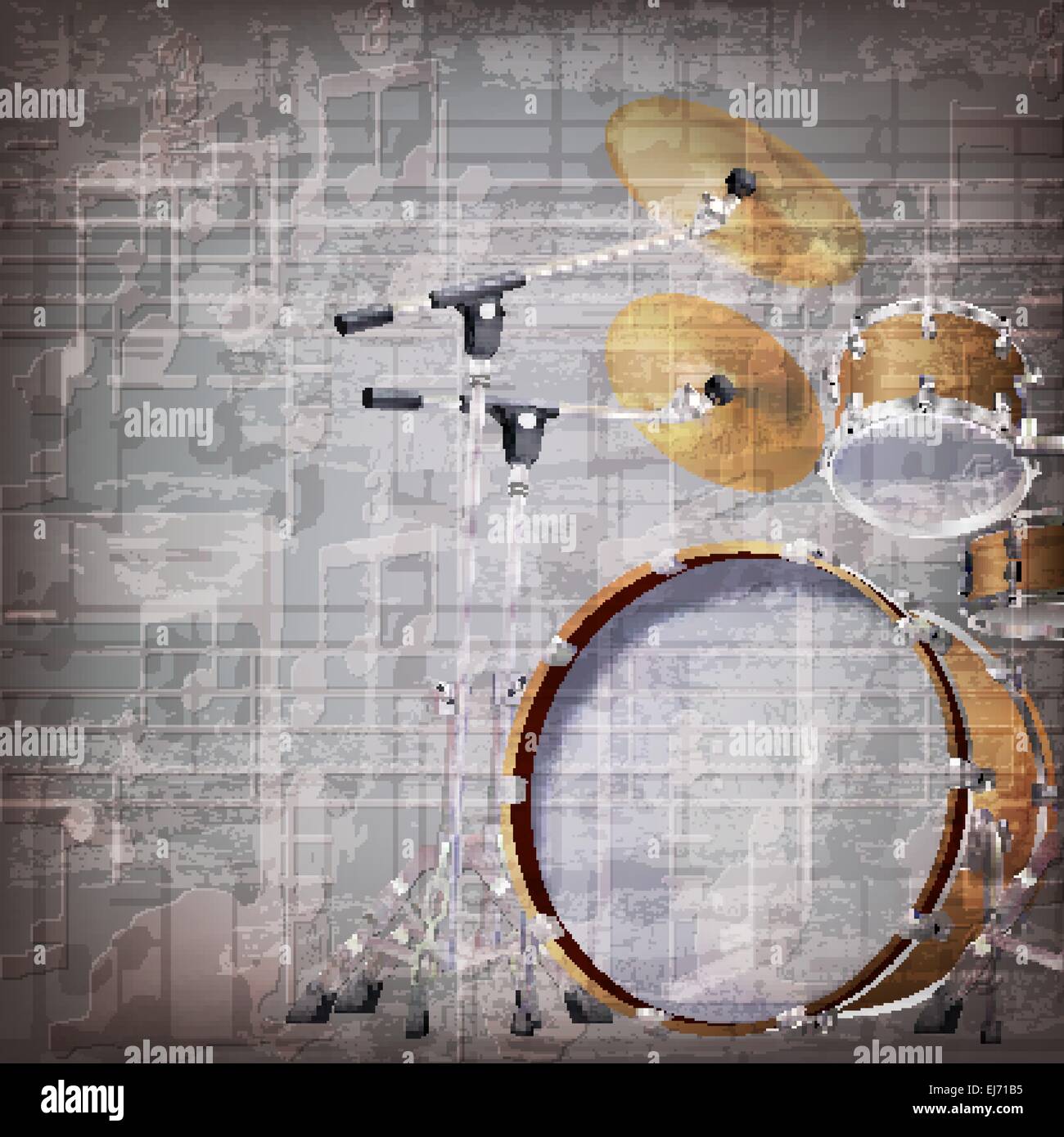 abstract grunge gray music background with drum kit Stock Vector Image ...