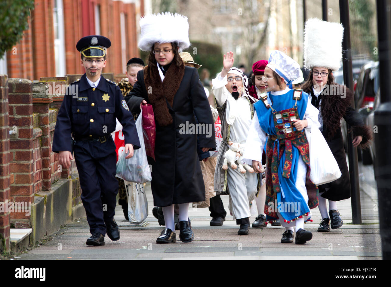 Jewish youths in fancy dress for Purim in Stamford Hill 2015 Stock ...
