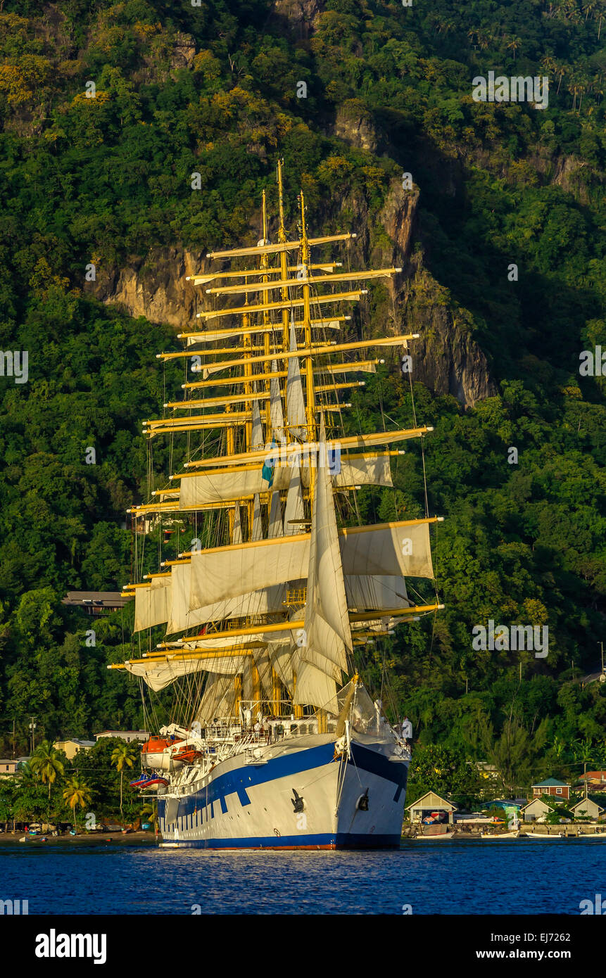 Sailing ship or tall ship, off the island of Saint Lucia, Lesser ...