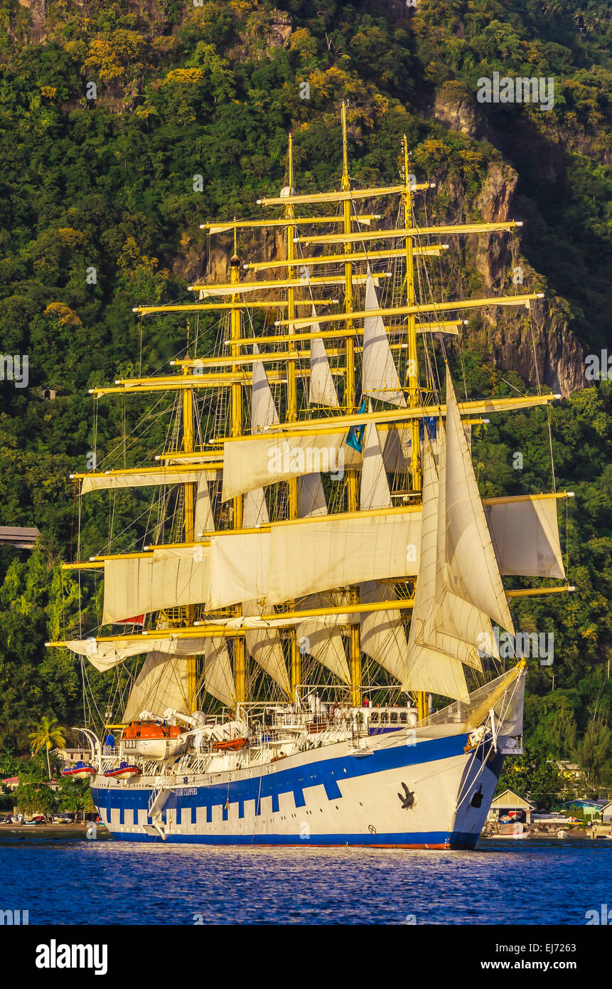 Sailing ship or tall ship, off the island of Saint Lucia, Lesser ...