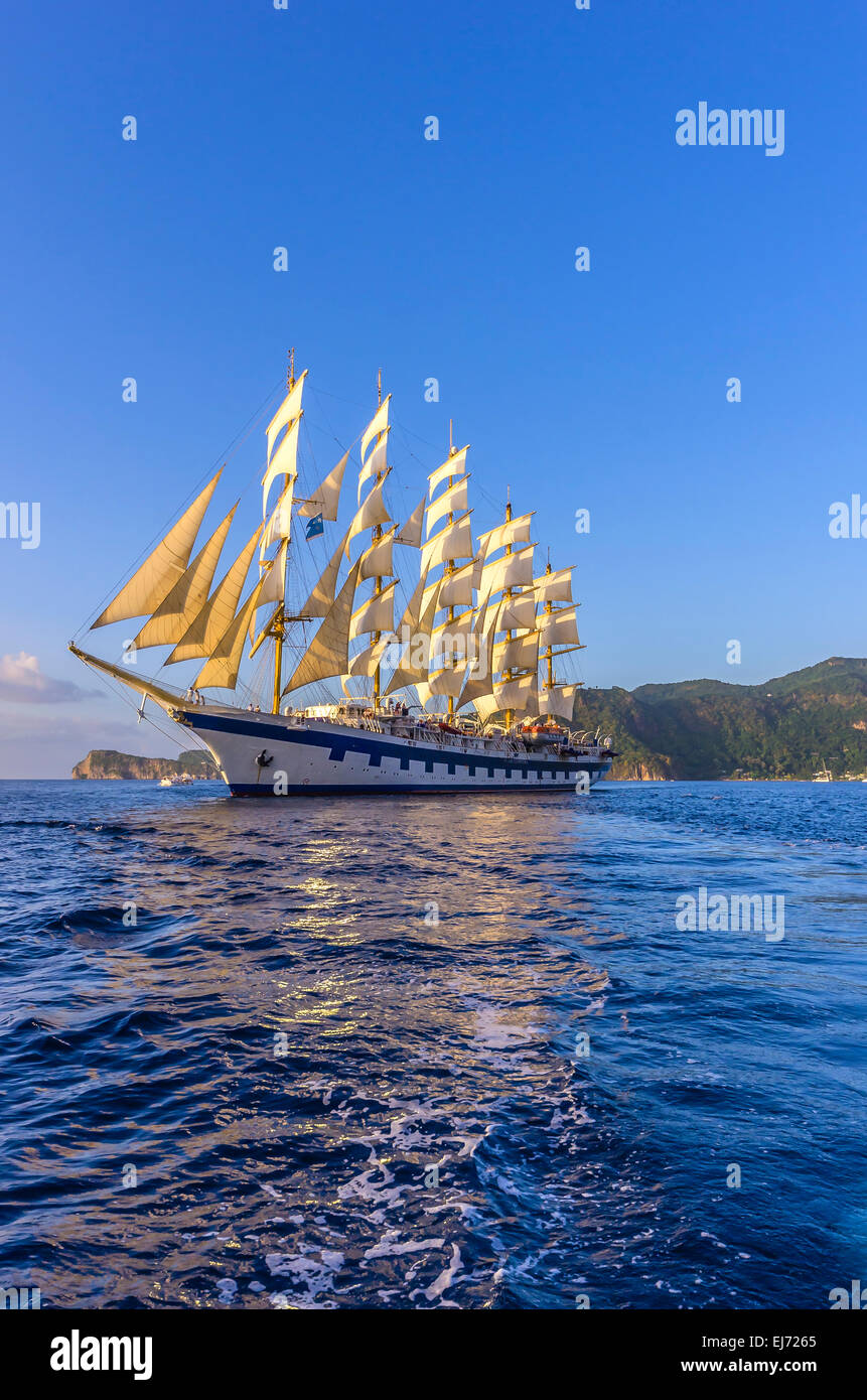 Sailing ship or tall ship, off the island of Saint Lucia, Lesser ...