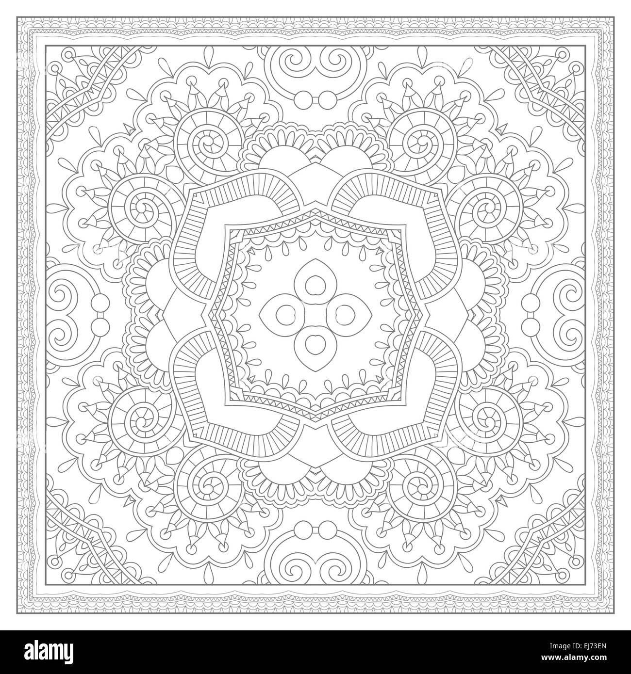 coloring book square page for adults - ethnic floral carpet Stock Photo ...