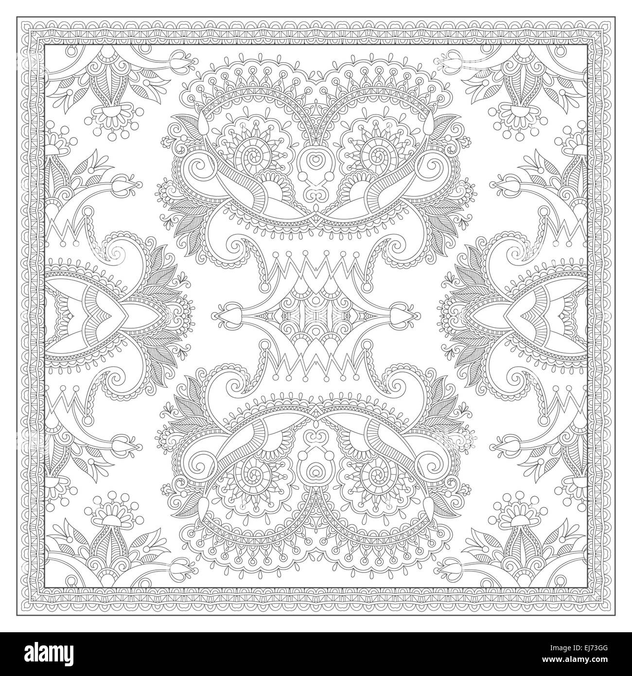 coloring book square page for adults - ethnic floral carpet Stock Photo ...