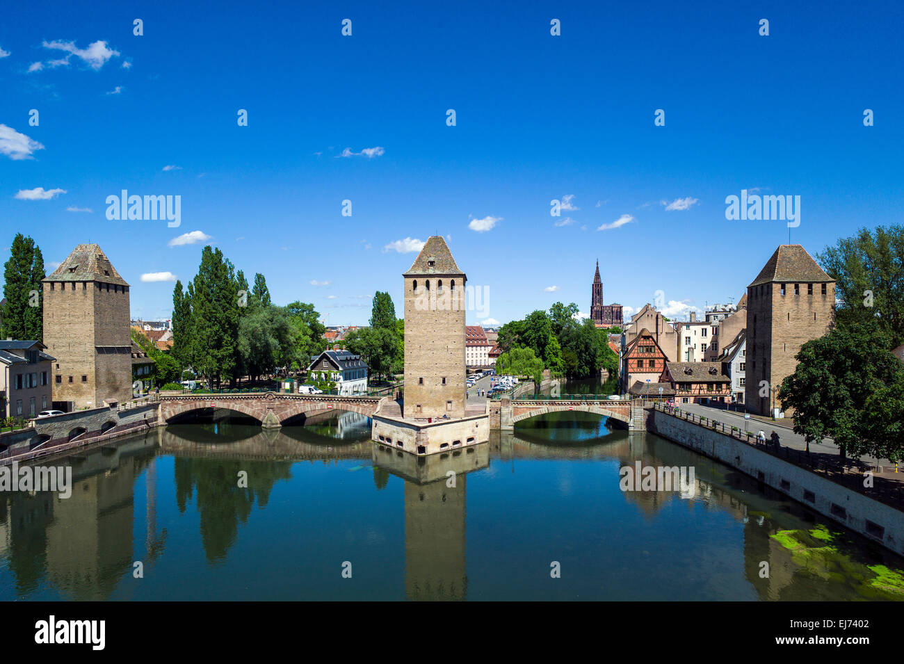 Strasbourg skyline, Ponts Couverts bridge, covered bridges, Ill Stock ...