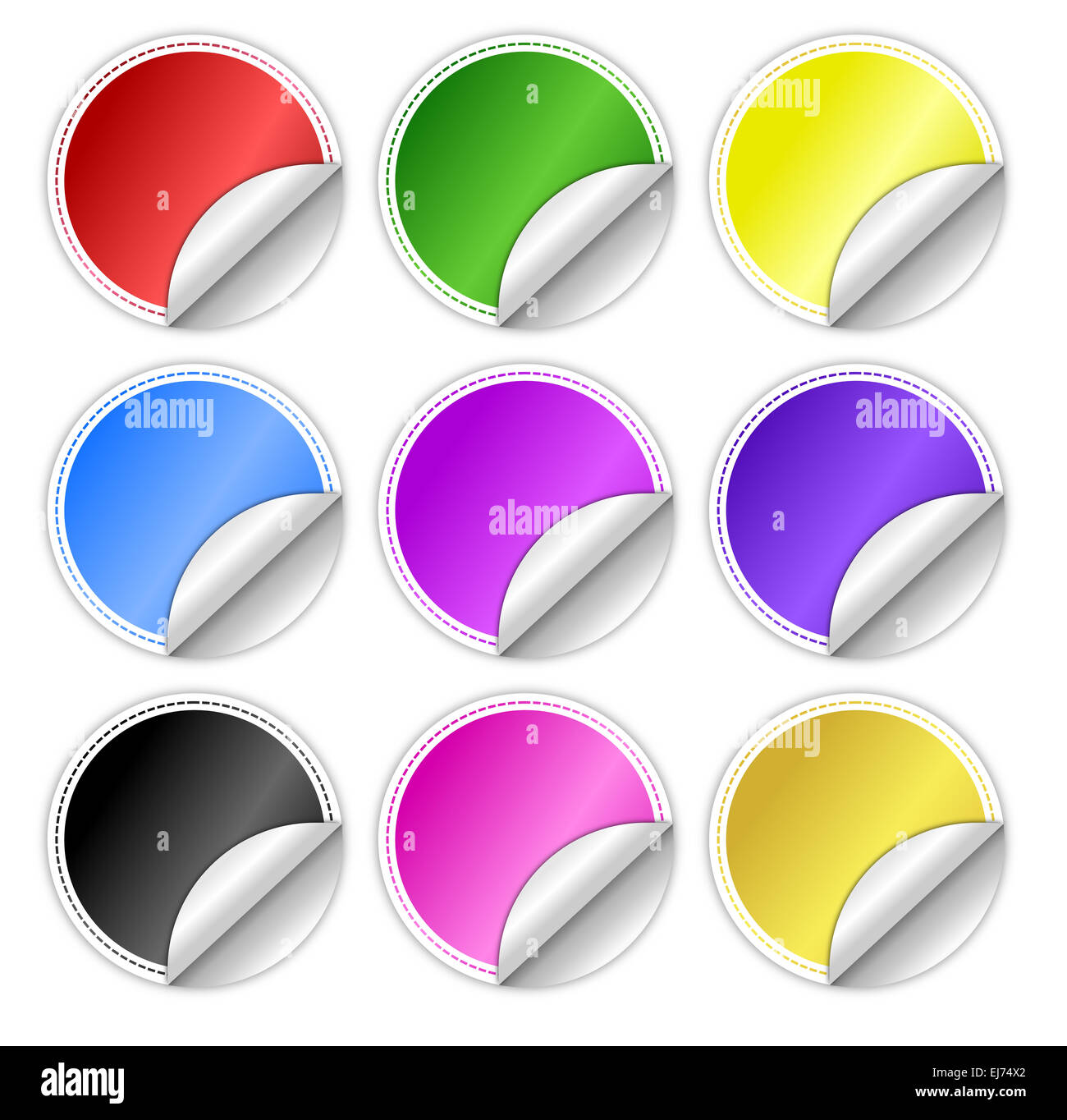 Glossy Round Stickers with Curled Edge Stock Photo - Alamy