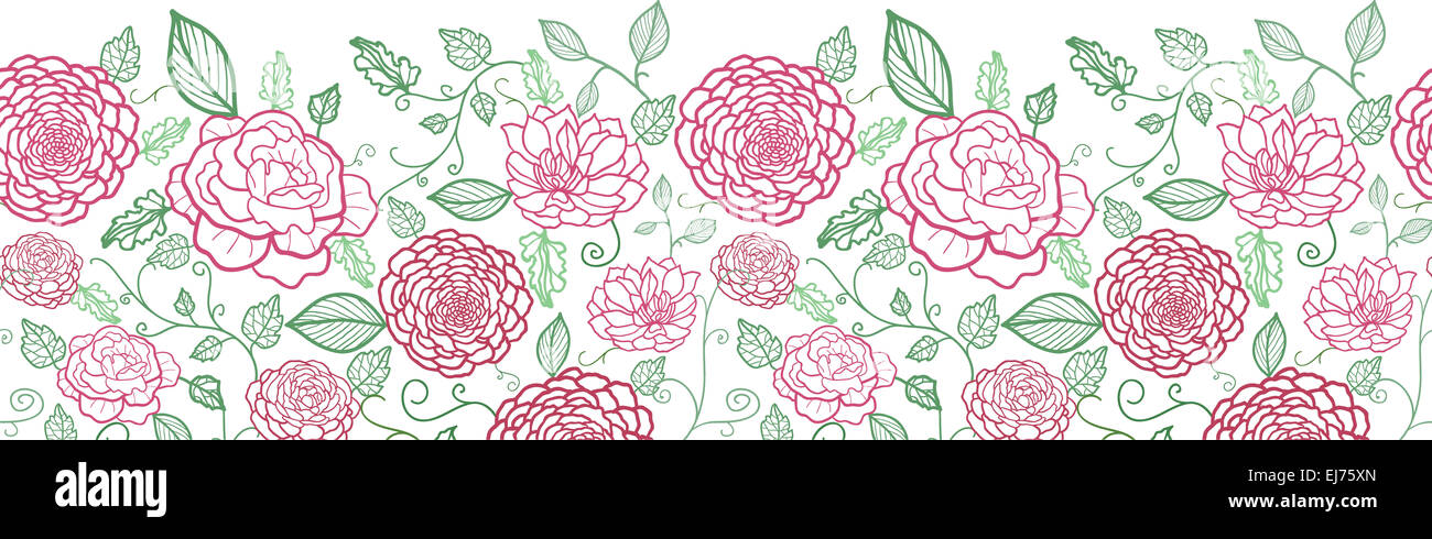 Floral line art horizontal seamless pattern background border Stock ...