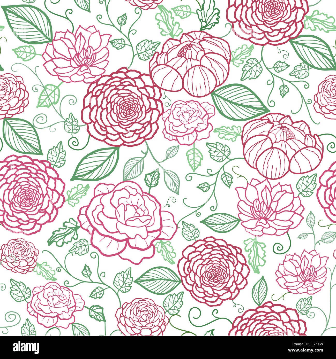 Floral line art seamless pattern background Stock Photo - Alamy