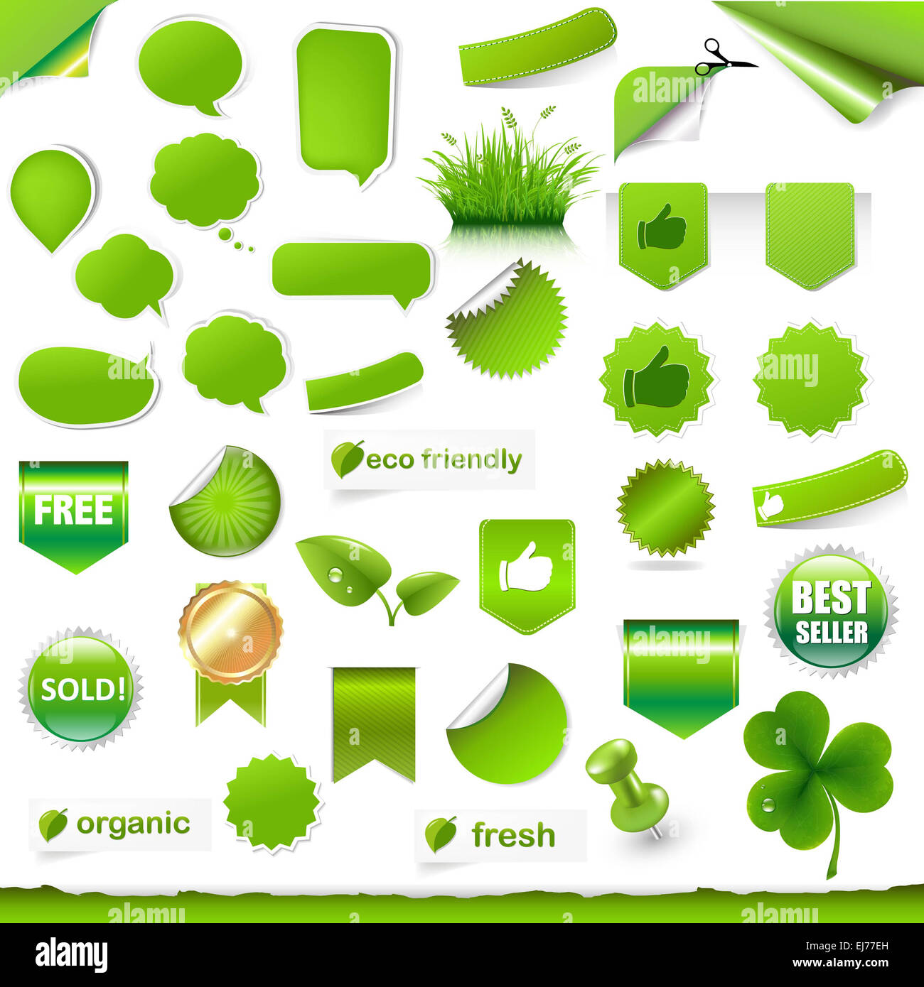 Big Green Labels Set Stock Photo - Alamy