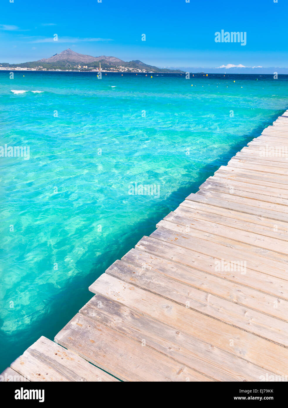 Majorca Platja de Muro beach pier in Alcudia bay in Mallorca Balearic ...