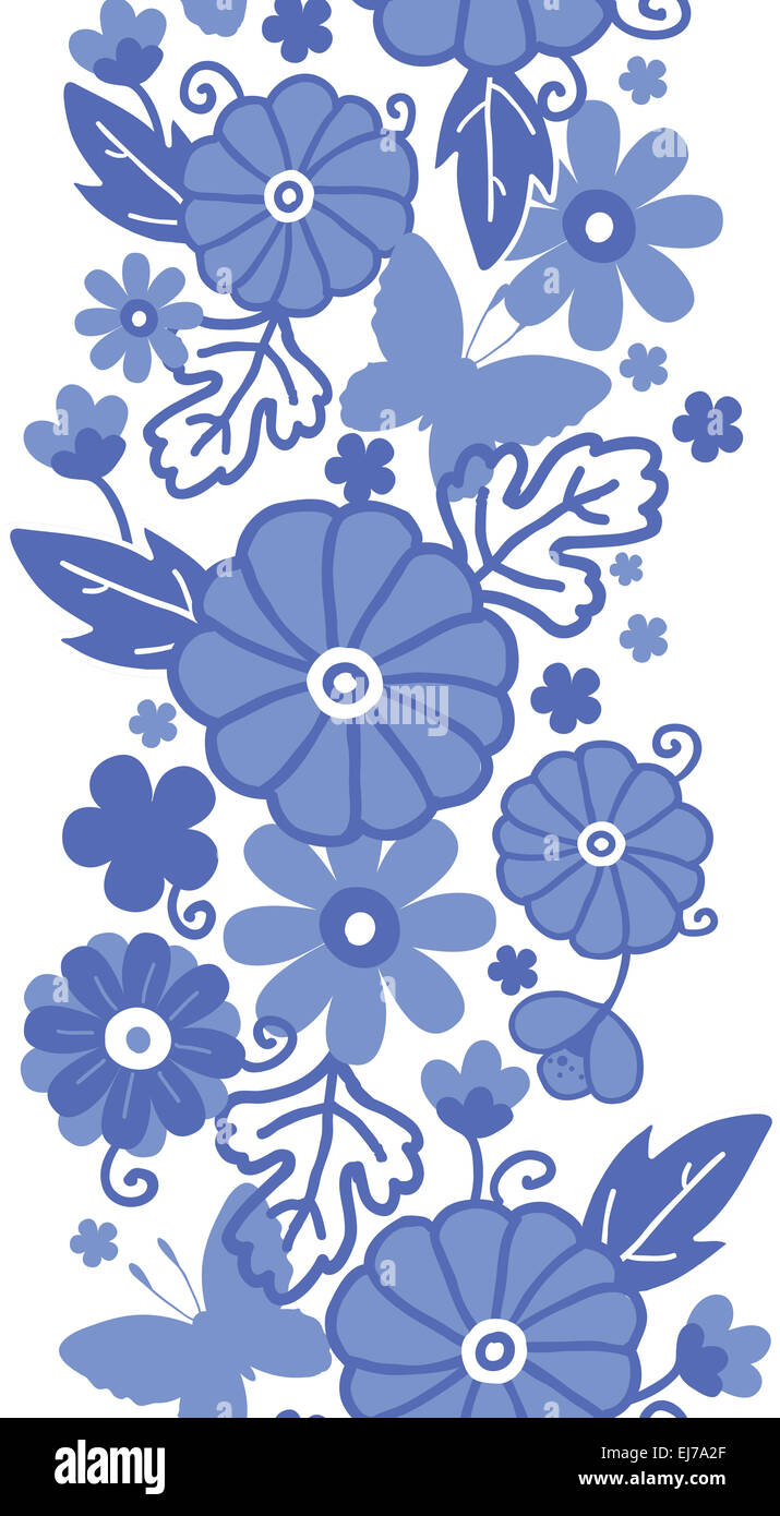 Delft blue Dutch flowers vertical seamless pattern border Stock Photo - Alamy