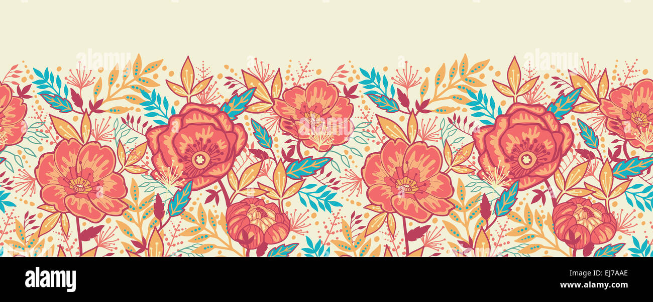 Colorful vibrant flowers horizontal seamless pattern border Stock Photo ...
