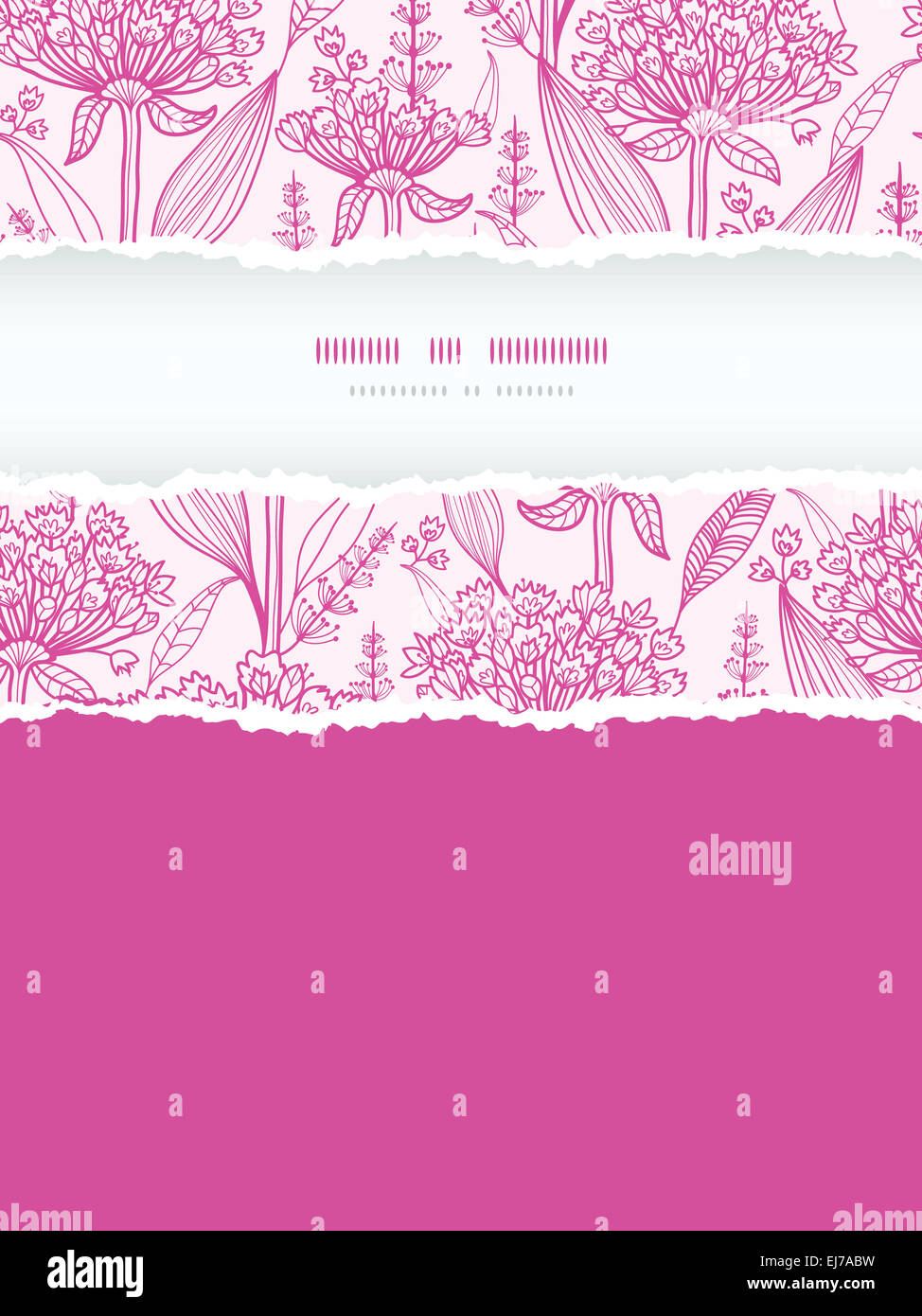 Pink lillies lineart vertical torn frame seamless pattern background Stock Photo - Alamy