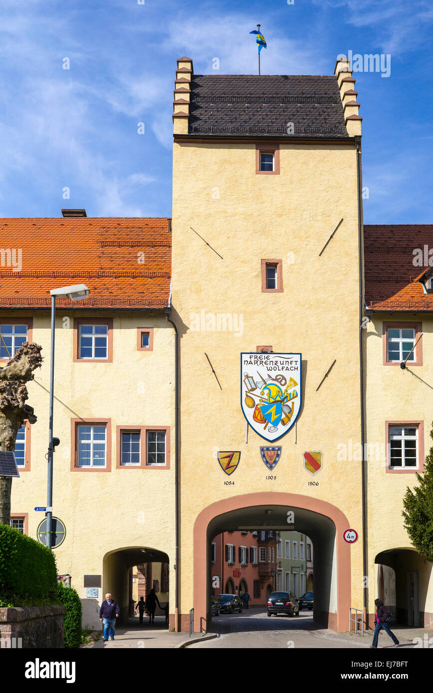 Town gate at Fürstenberger Schloss castle Wolfach Ortenau Black Forest ...