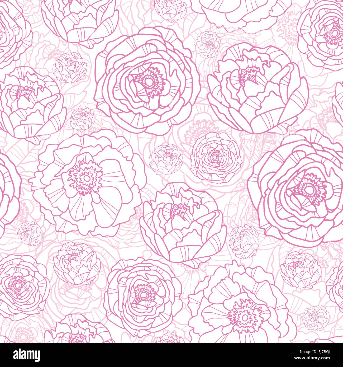 Pink line art flowers seamless pattern background Stock Photo - Alamy