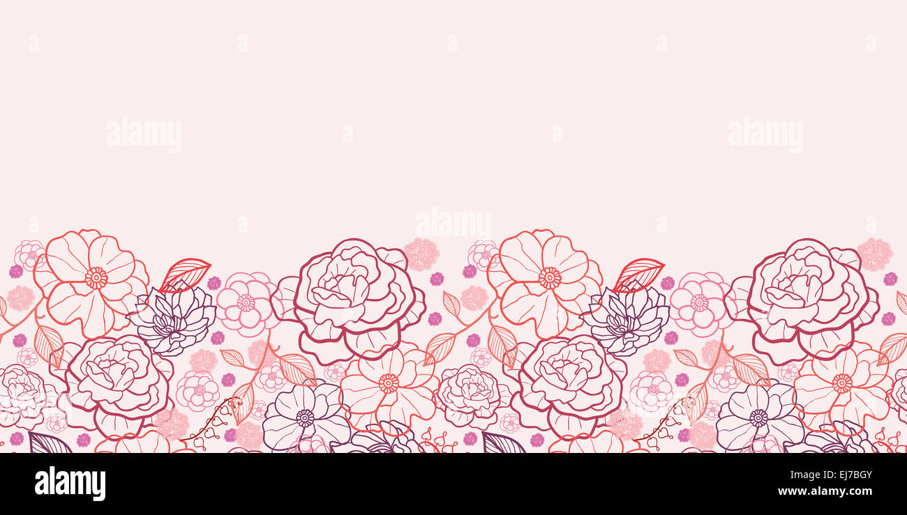 Line art flowers horizontal seamless pattern background border Stock ...