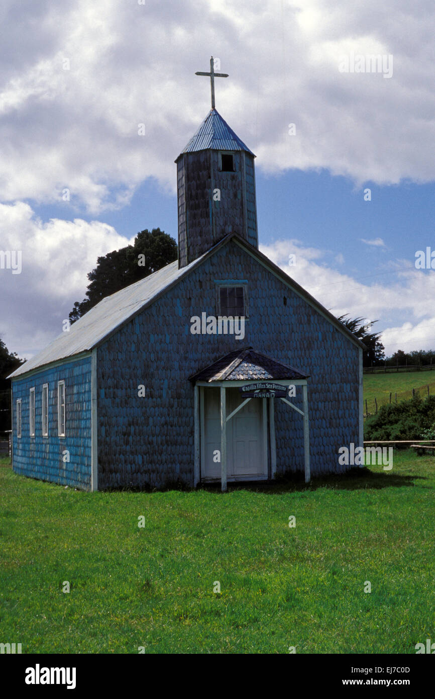 As usual on the Island of Chiloé in Chile the Chapel "Blessed Virgin ...