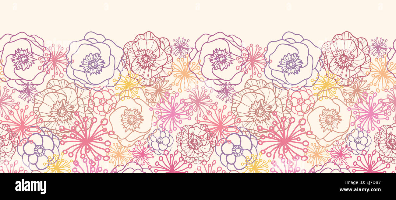 Subtle field flowers horizontal seamless pattern border Stock Photo - Alamy