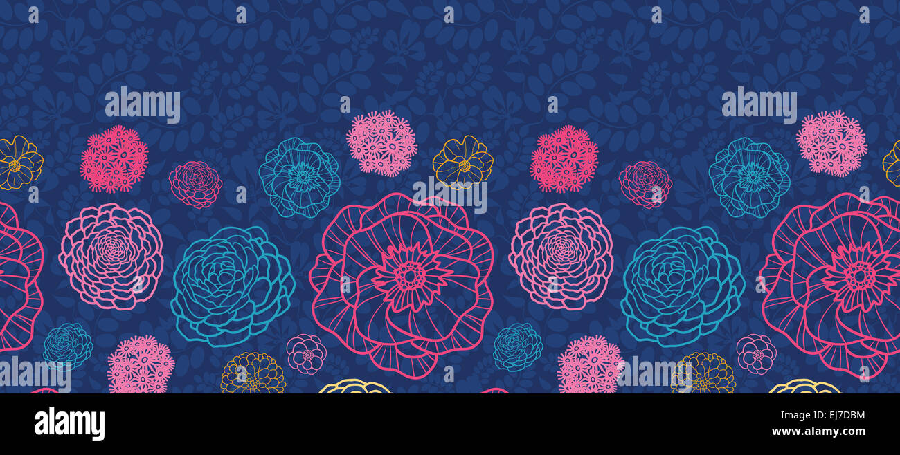 Glowing night flowers horizontal seamless pattern border Stock Photo ...