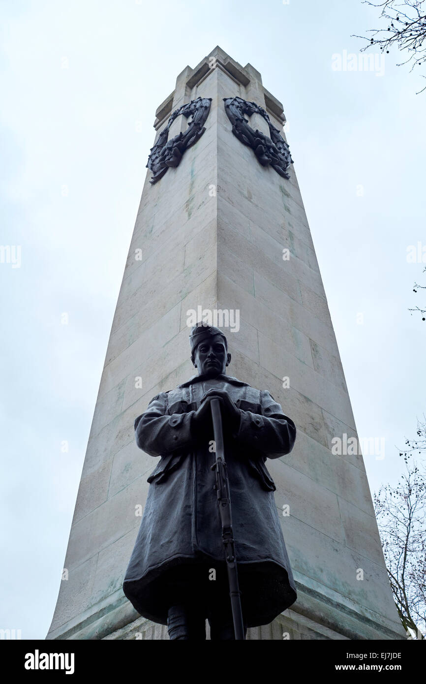 Detail of WW1 memorial in Euston Station, in London. The monument was ...