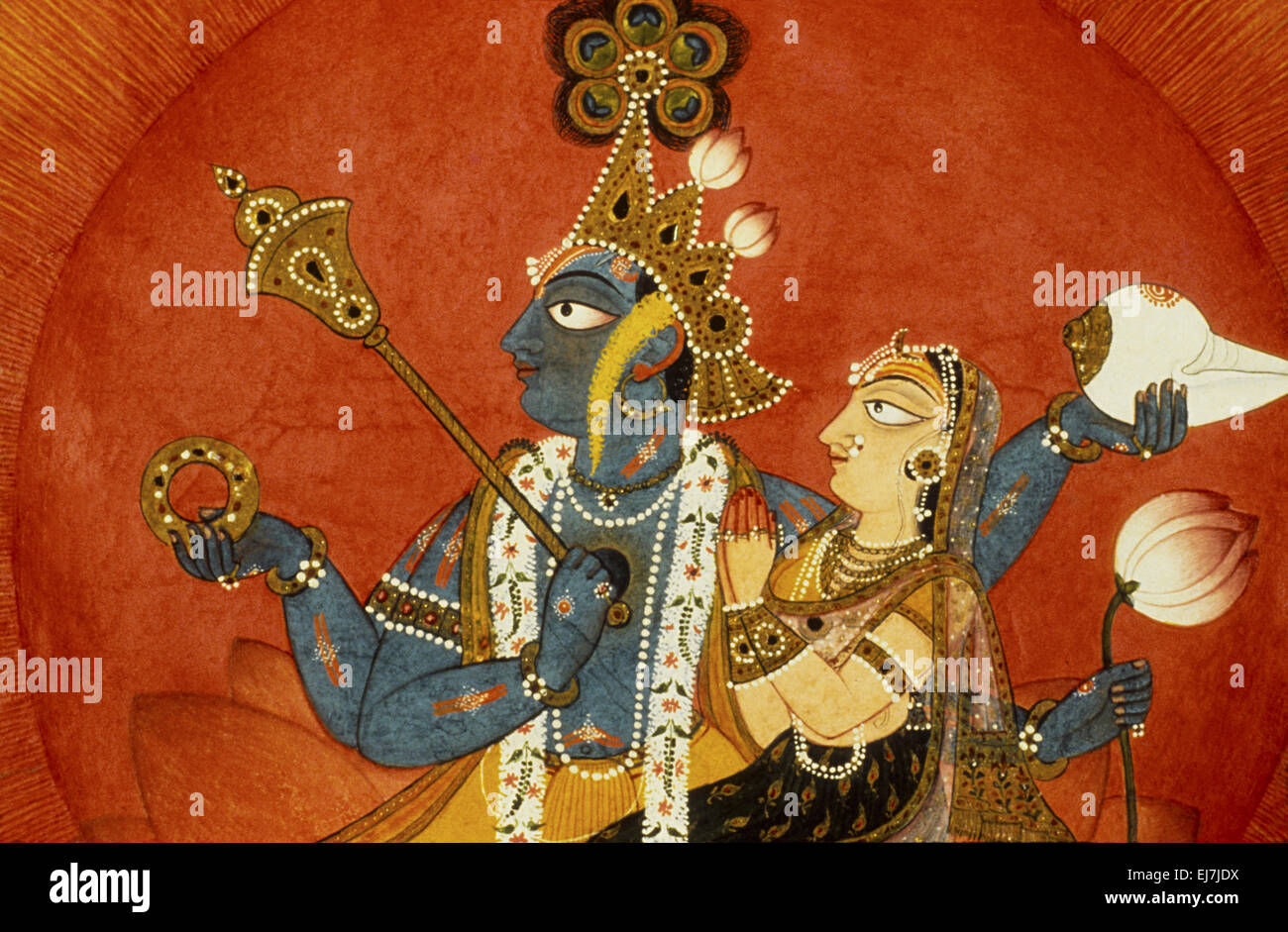 Vishnu and Lakshmi. Basoli, circa 17th. Century A.D., India Stock Photo ...