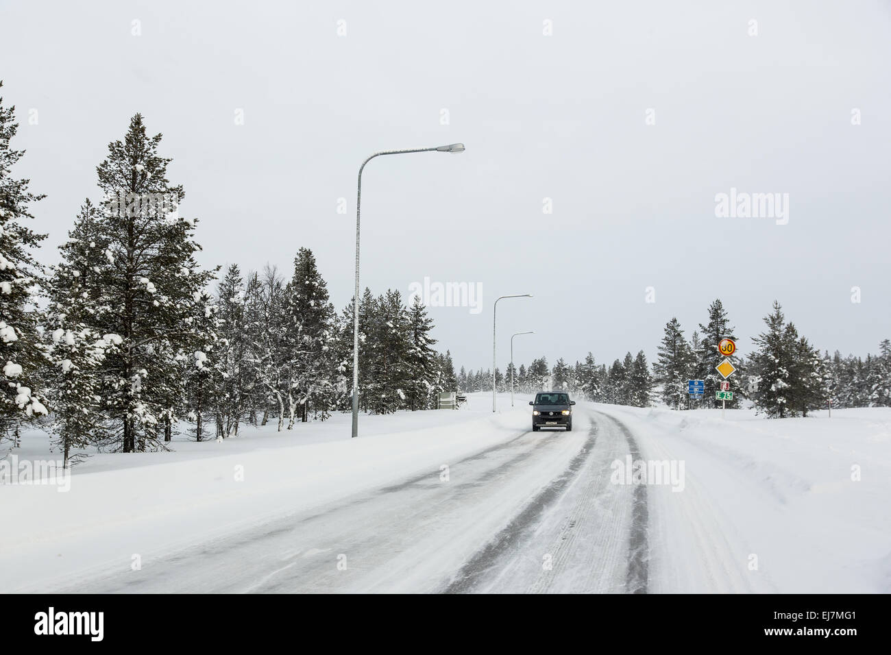 Frozen road in winter in Inari in Finland Stock Photo - Alamy