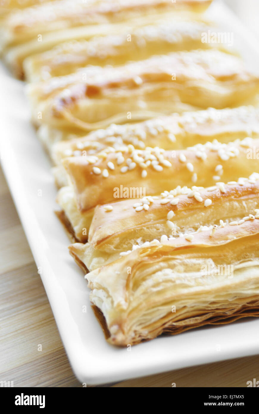 Just baked crunchy puff pastry Stock Photo - Alamy