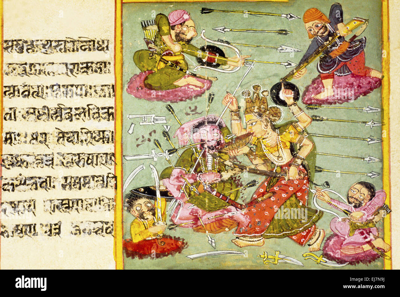 Goddess Fighting a Demon, From a manuscript of the Devi mahatmya ...