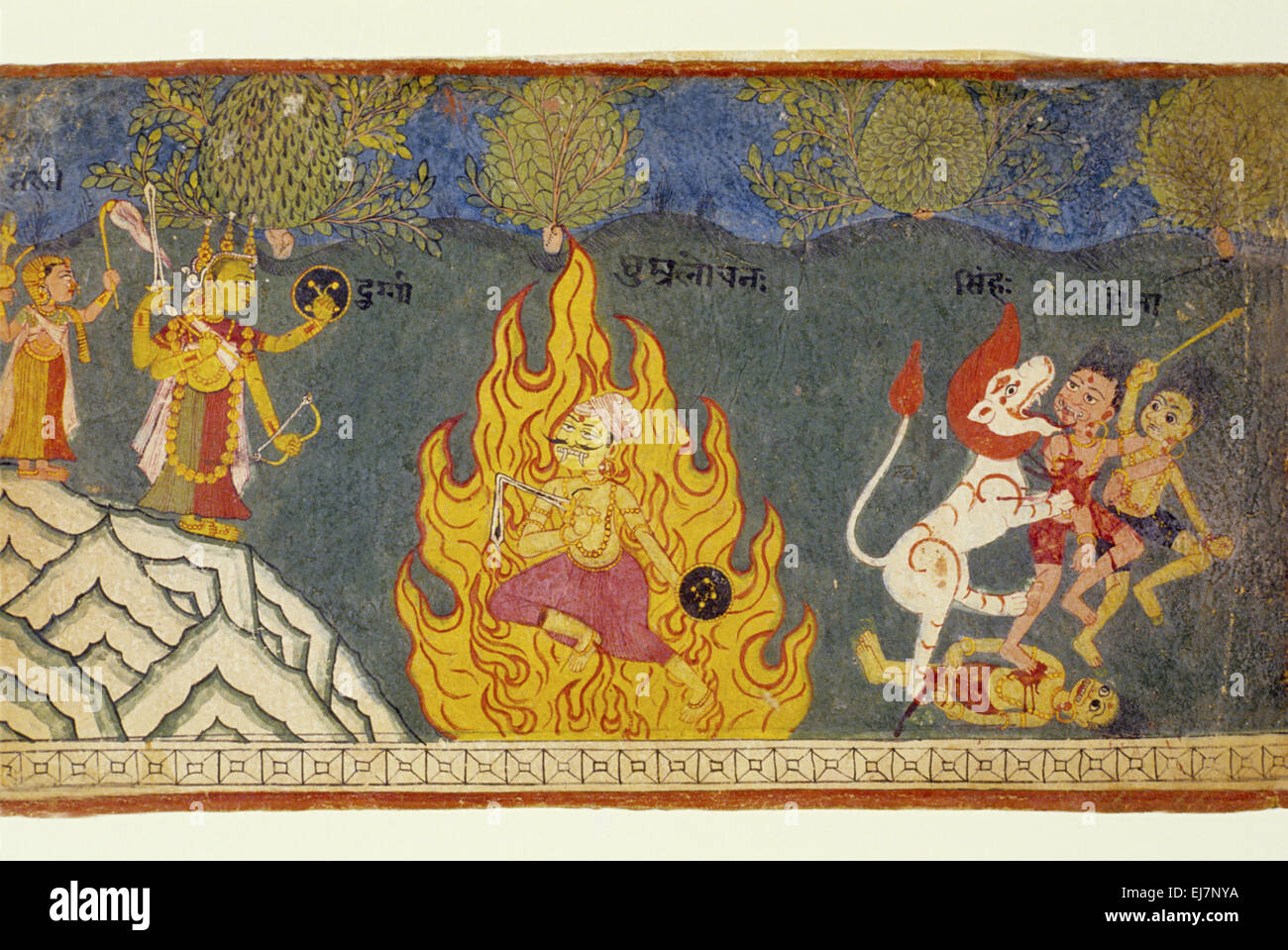 Durga killing the Demon Dhumralochana. Nepal, circa 1750 A.D Stock ...