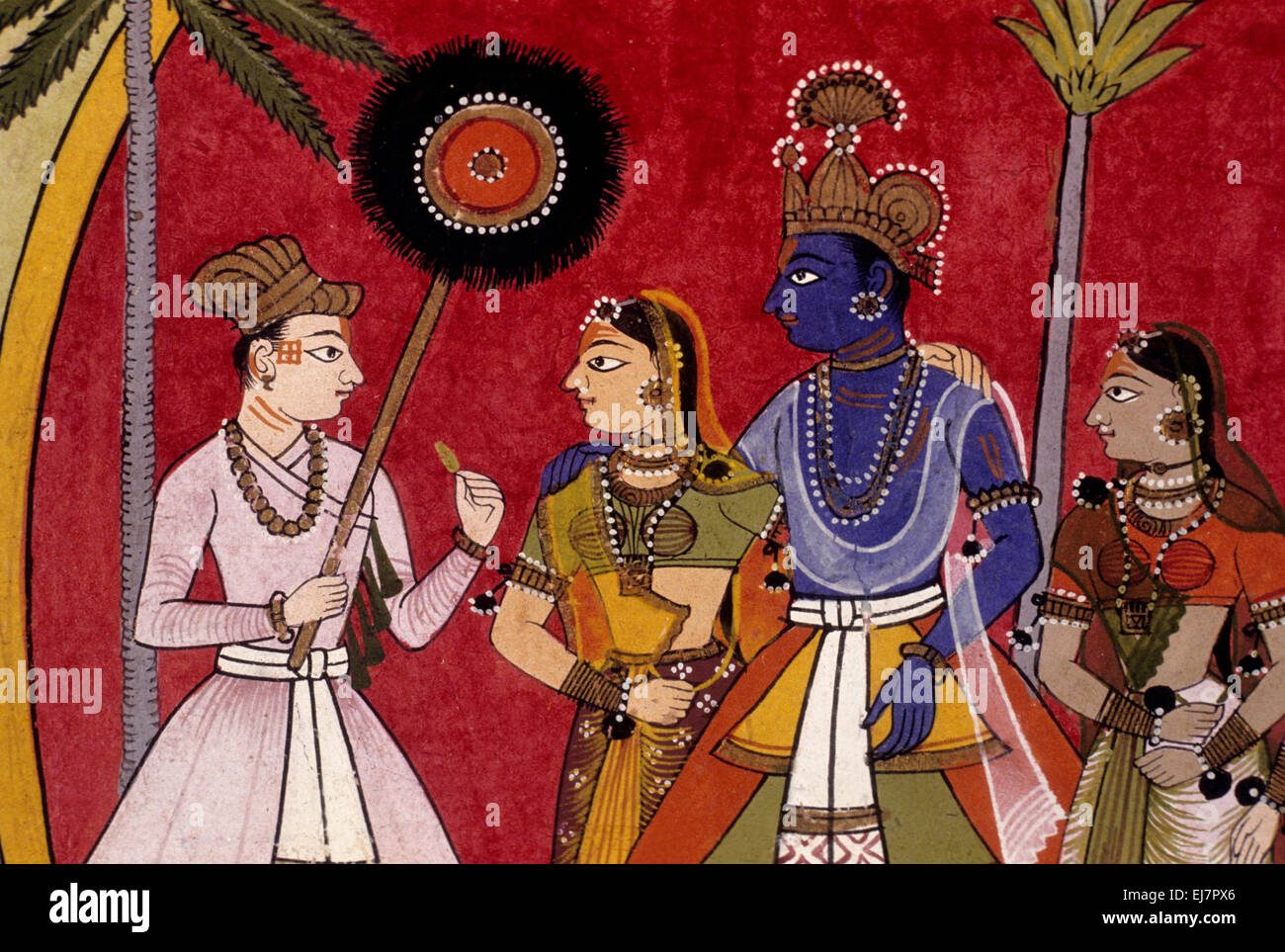 Krishna with Gopis and a young prince. Closer View. Mewar, circa 1560 A ...