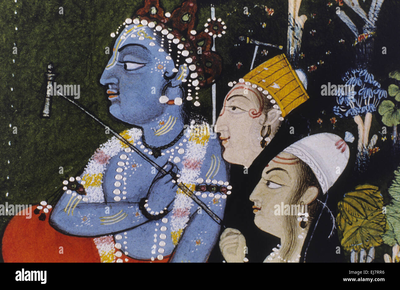 Krishna in rain. Rajput miniature painting circa 17th. Century A.D ...