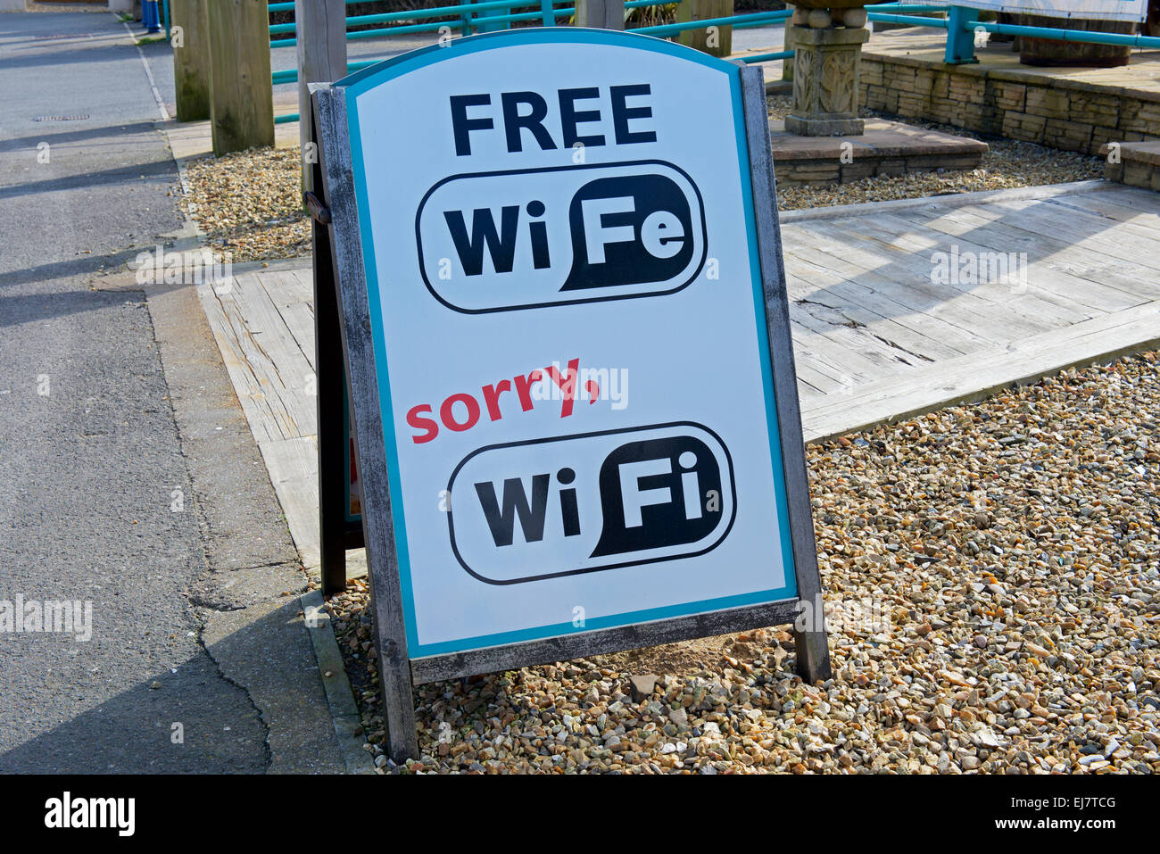 Sign - free wi-fe, sorry wi-fi - outside pub, England Stock Photo - Alamy