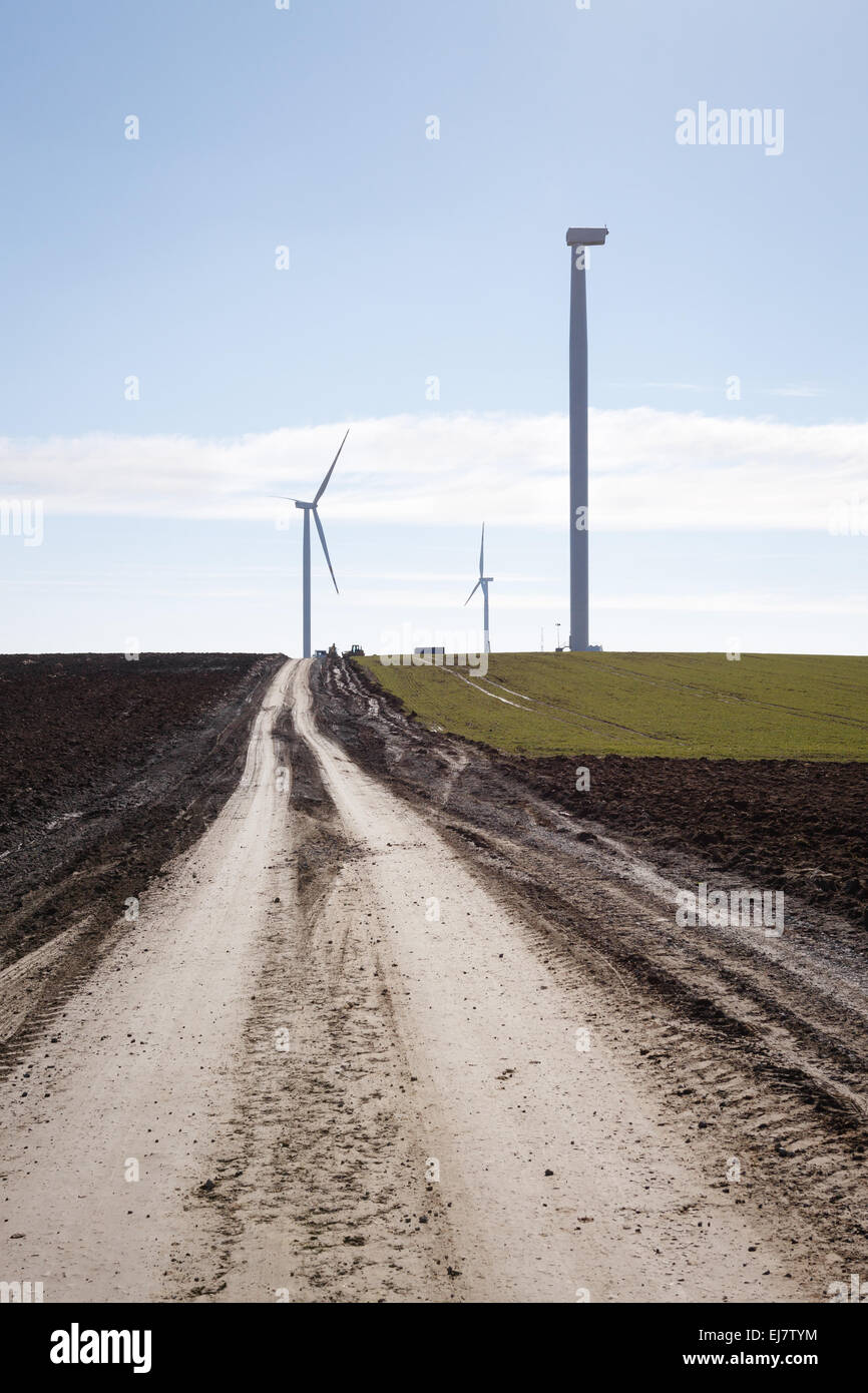 Wind turbine generator of green alternative energy, rural landscape ...