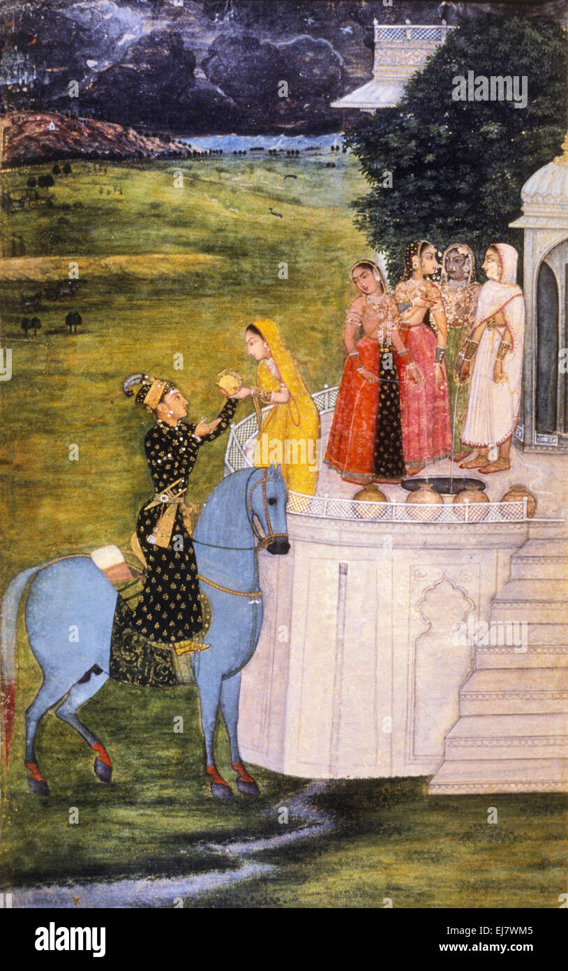Encounter at a well. Rajput miniature painting circa. 1750 A.D. India ...