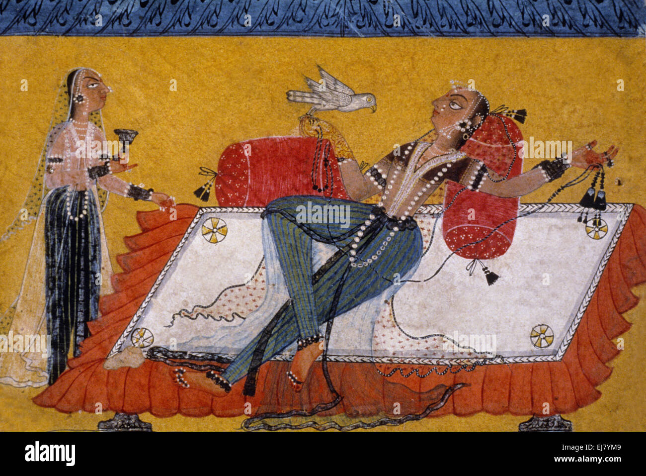 Reclining female with attendant, Rajput miniature painting circa circa ...