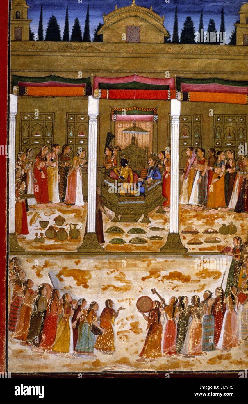 Krishna and Balarama at Holi. Rajput miniature painting circa circa ...