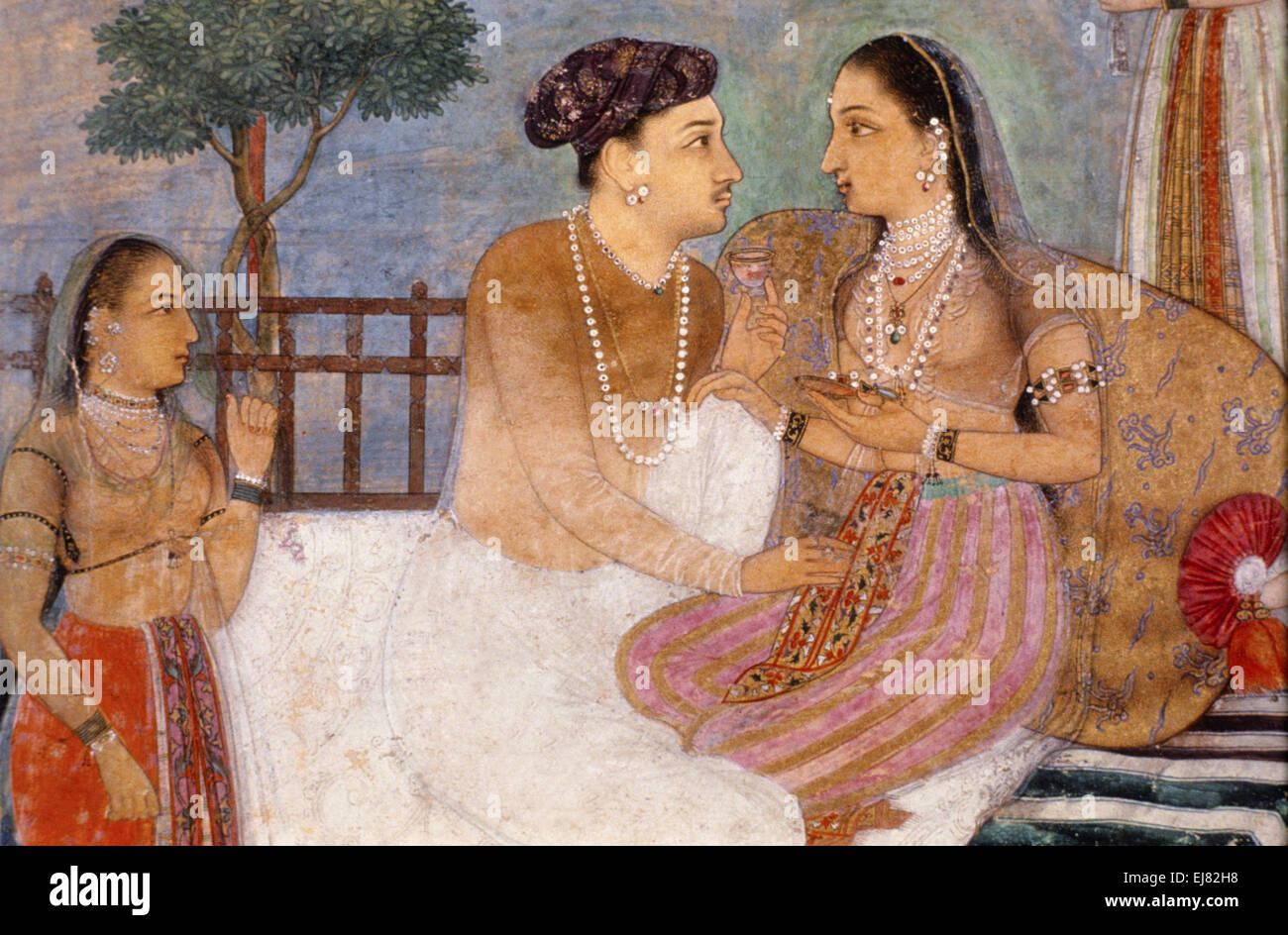 Closer view of Shah Shuja and his beloved on a terrace. Mughal ...