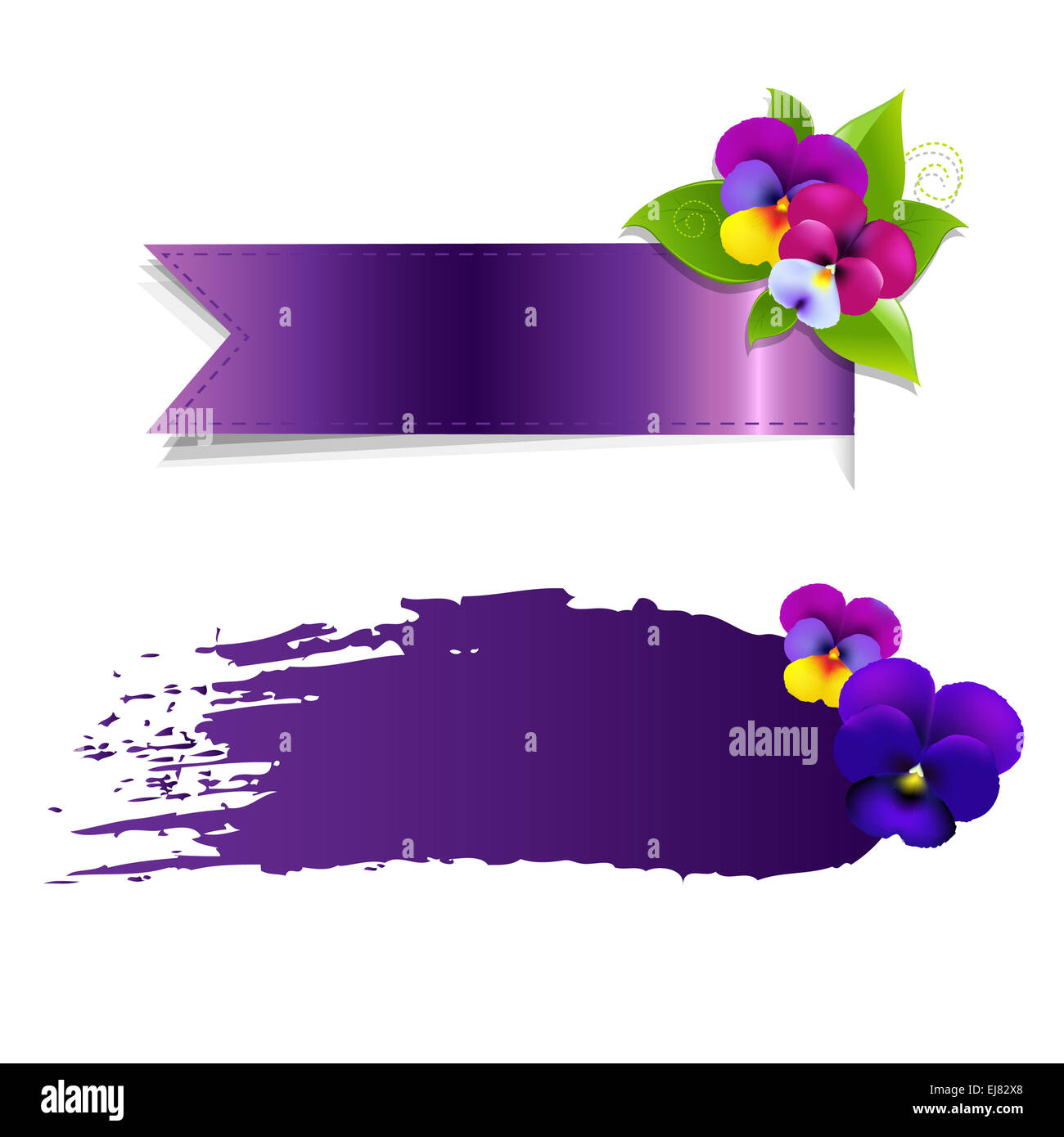 Blob And Ribbon Banner With Flowers Stock Photo - Alamy