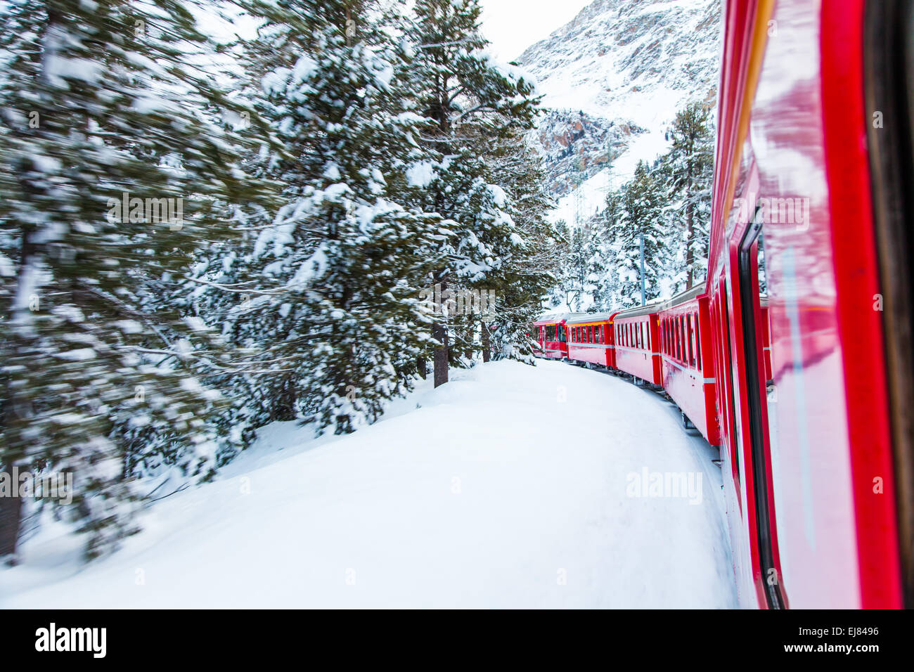 Train in the snow Stock Photo - Alamy