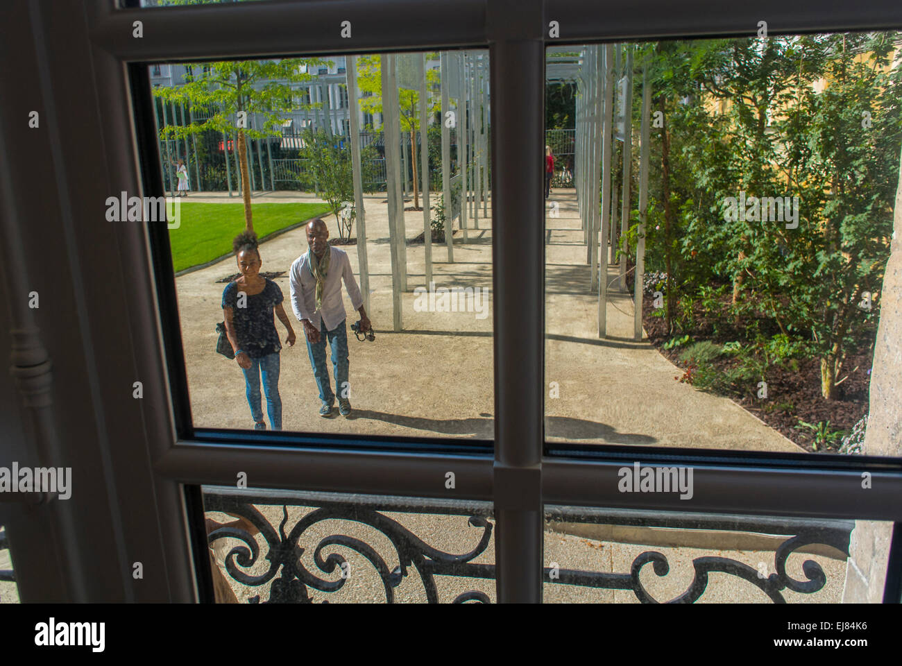Paris, France, View Looking out of City Window, Couple Tourists Walking ...