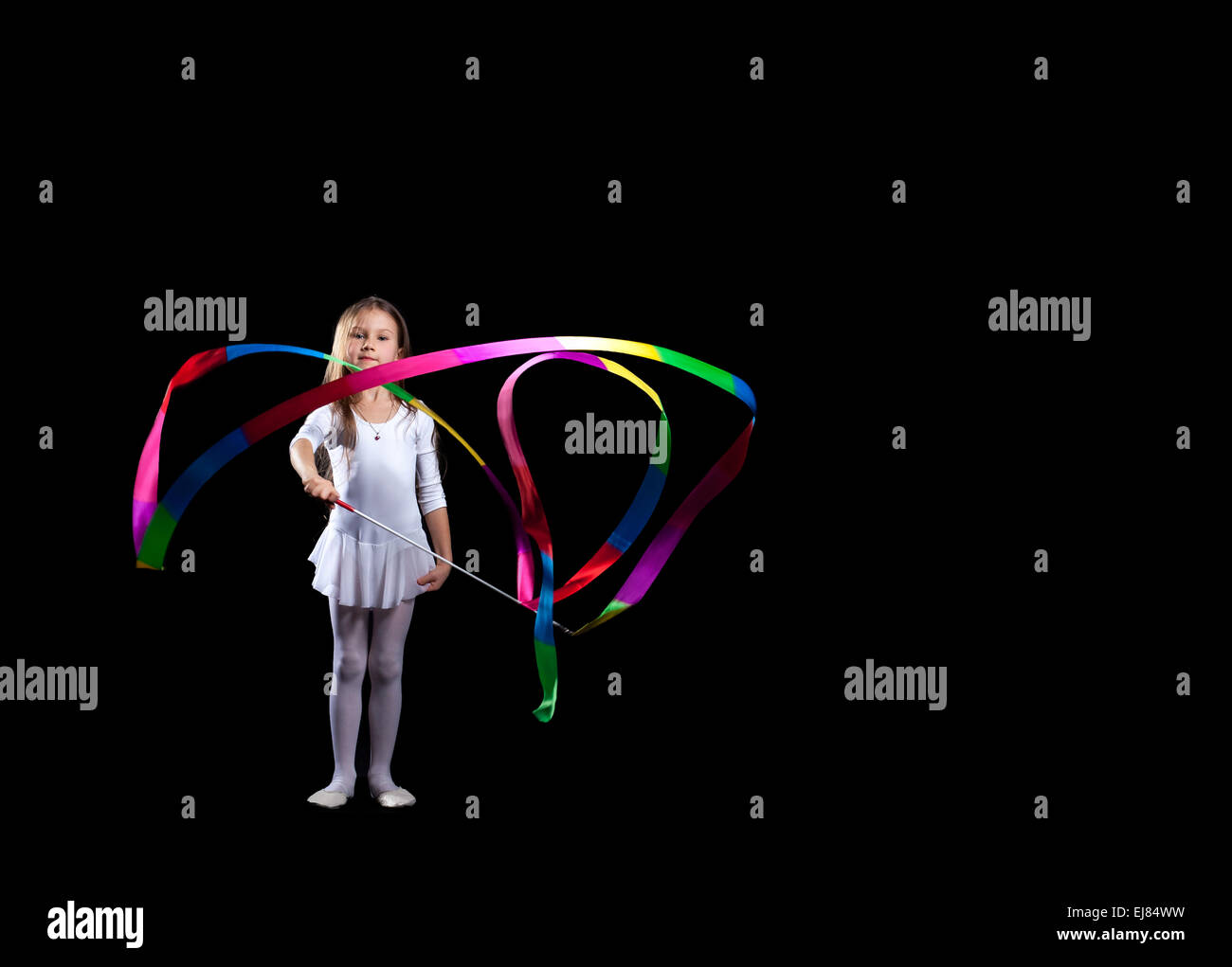 Artistic gymnast dancing with colorful ribbon Stock Photo - Alamy