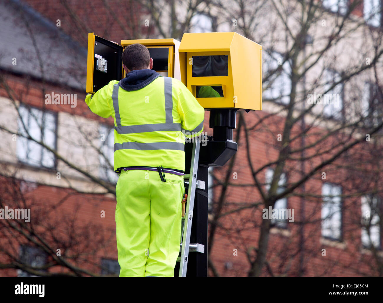 Digital speed camera being installed Stock Photo - Alamy
