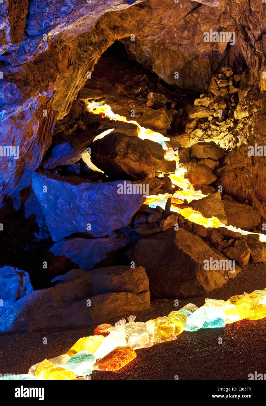 Cave lights, Dechen Cave, Iserlohn, Germany Stock Photo - Alamy