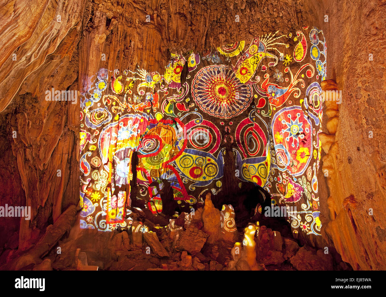 Cave lights, Dechen Cave, Iserlohn, Germany Stock Photo - Alamy