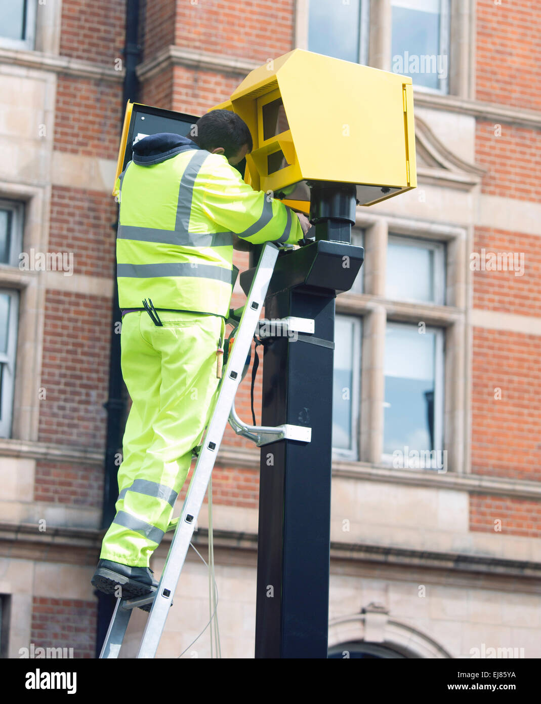 Digital speed camera being installed Stock Photo - Alamy