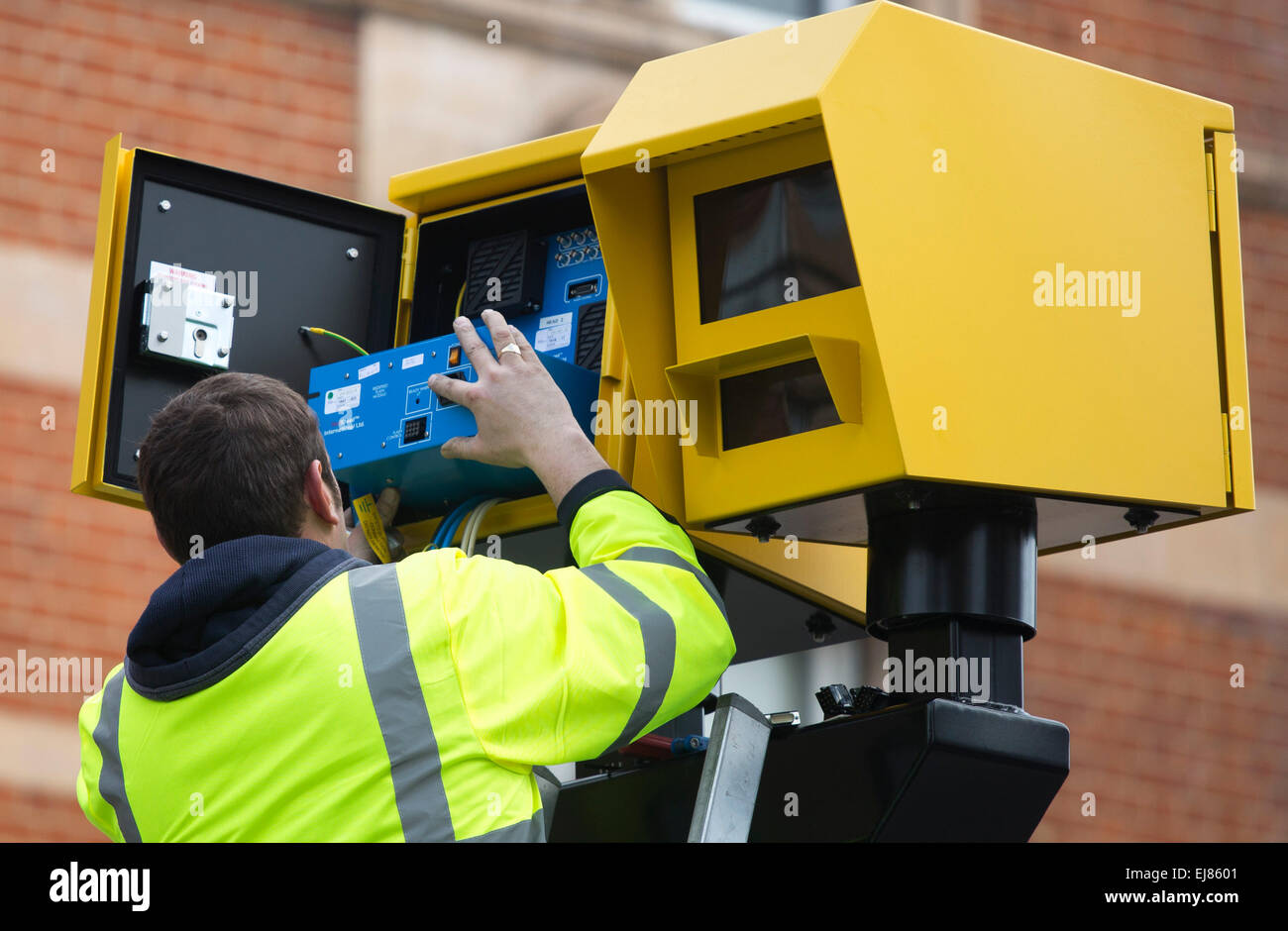 Digital speed camera being installed Stock Photo - Alamy