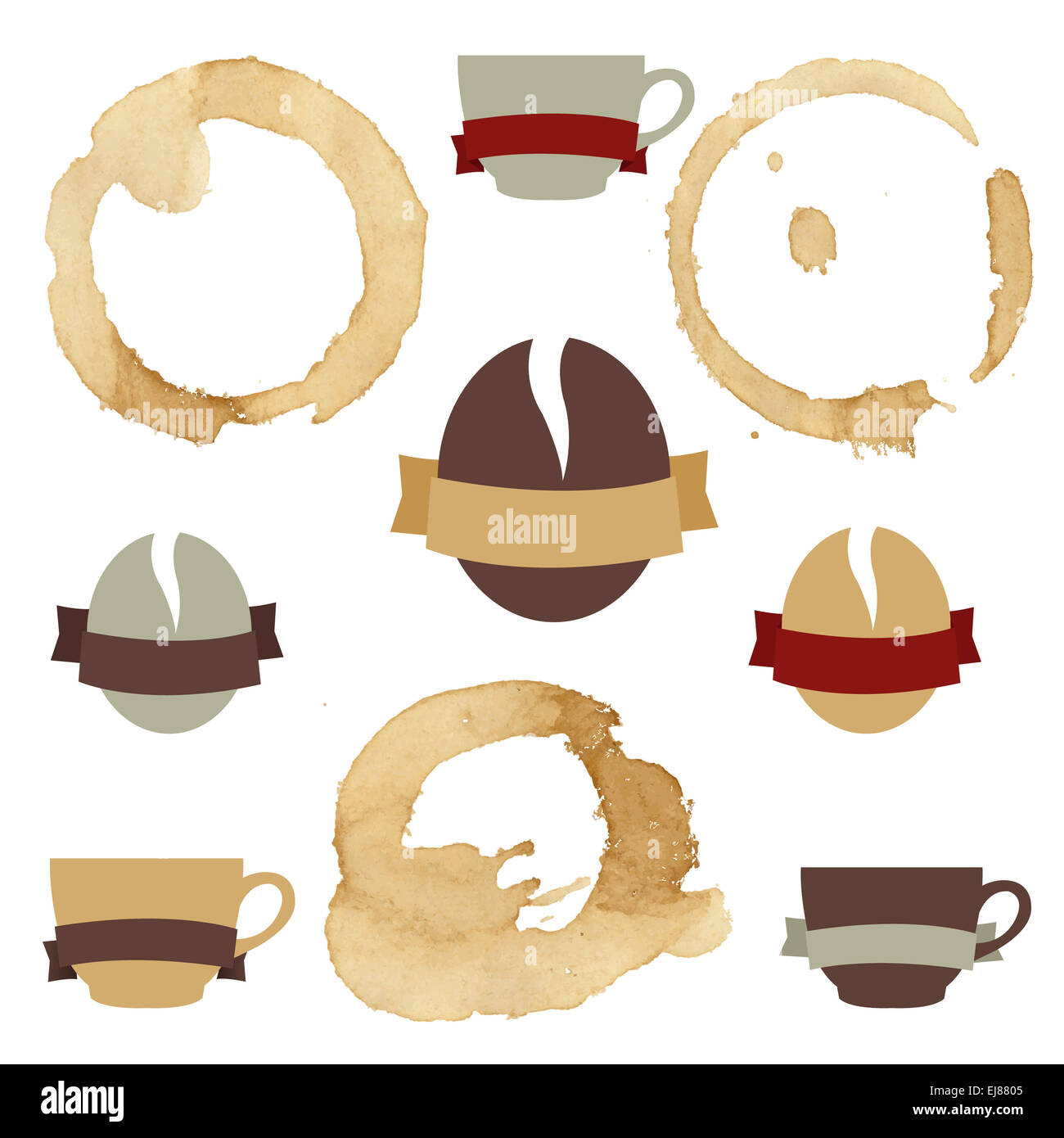 Coffee Stains With Symbols Set Stock Photo - Alamy