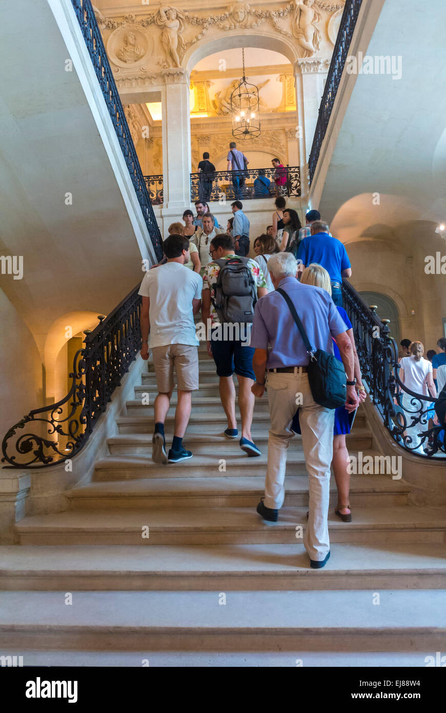 Paris, France, Tourists Visiting inside Picasso Museum, Crowd Climbing ...