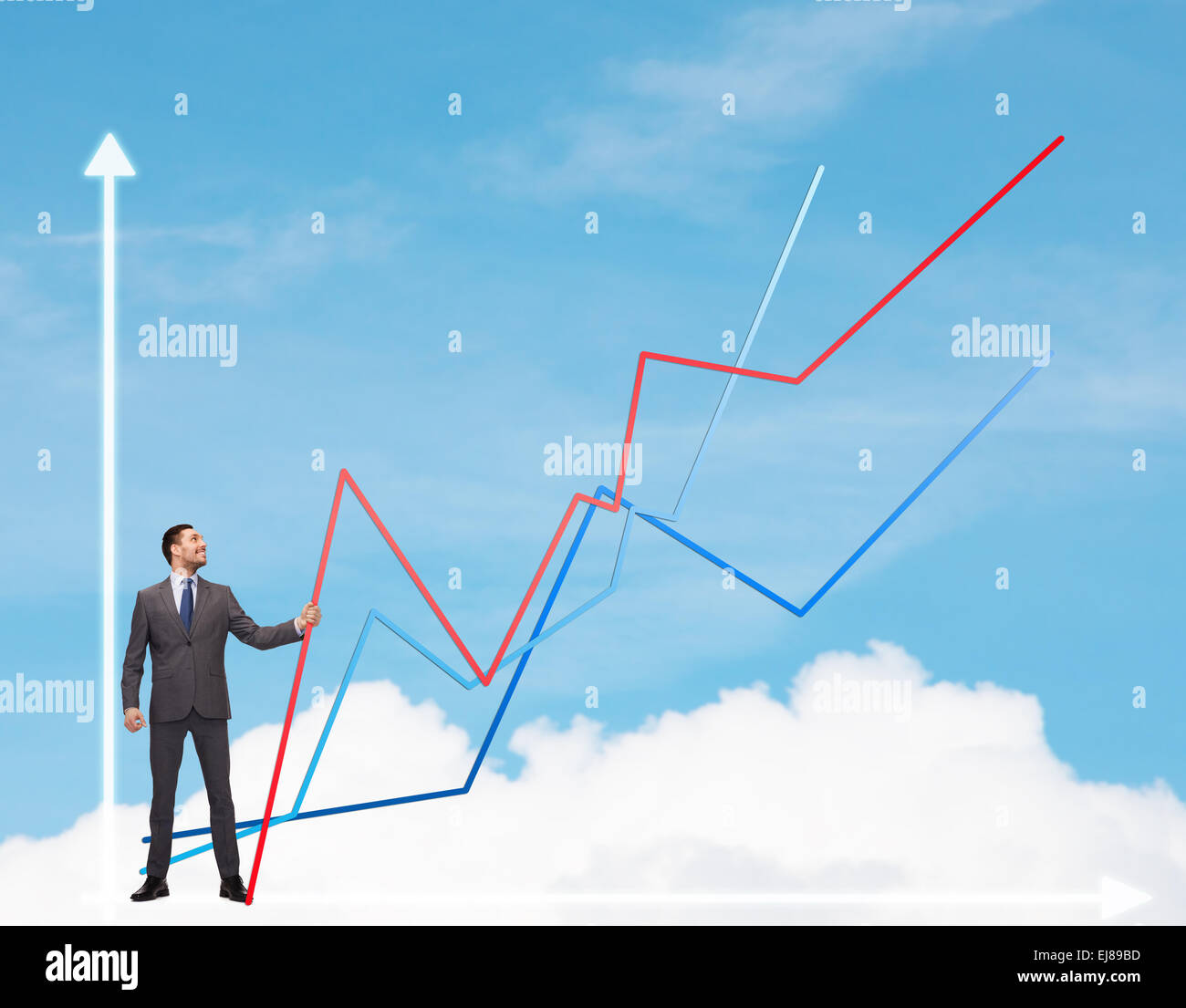 smiling man holding graph line Stock Photo - Alamy