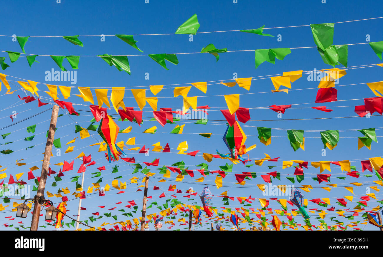 Bunting, colorful party flags, on a blue sky Stock Photo - Alamy