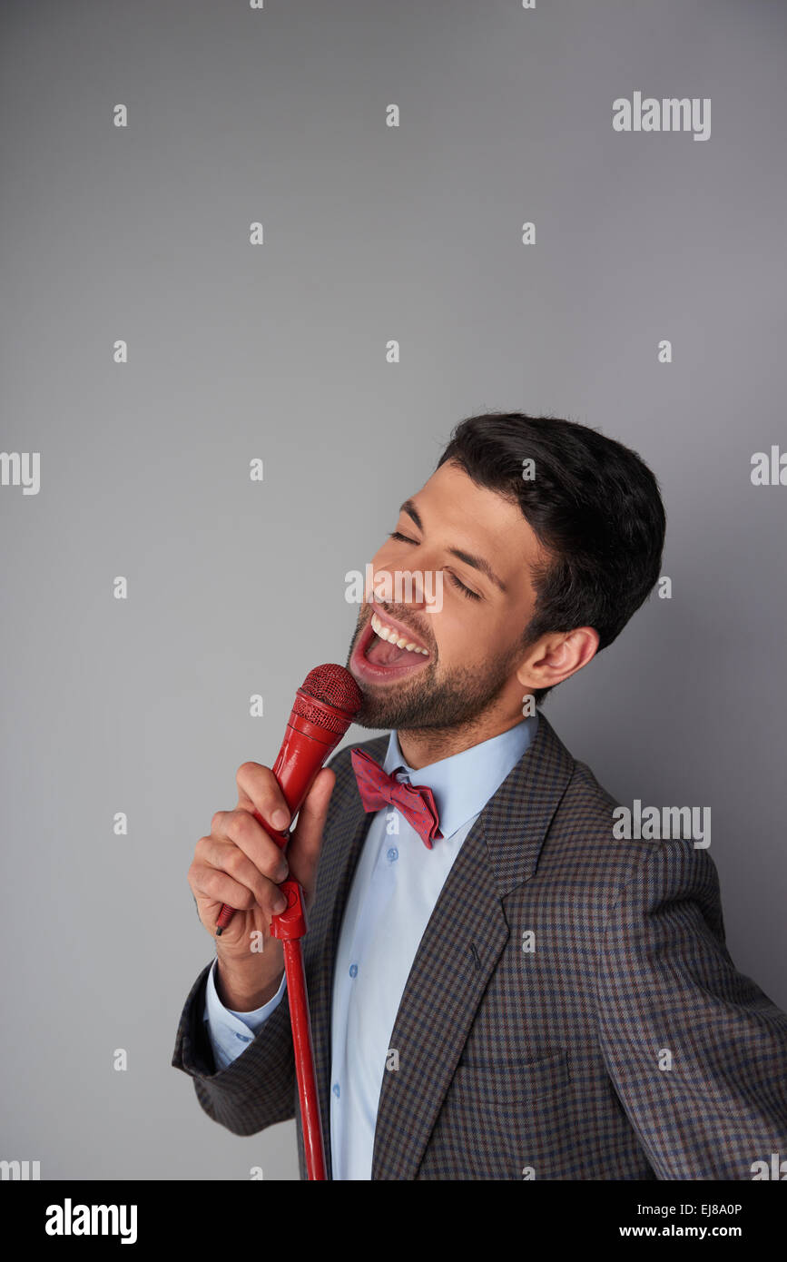Businessman singing microphone hi-res stock photography and images - Alamy